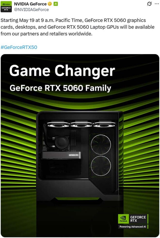 NVIDIA GeForce RTX 5060 GPU Releases on May 19 Starting at $299 ...